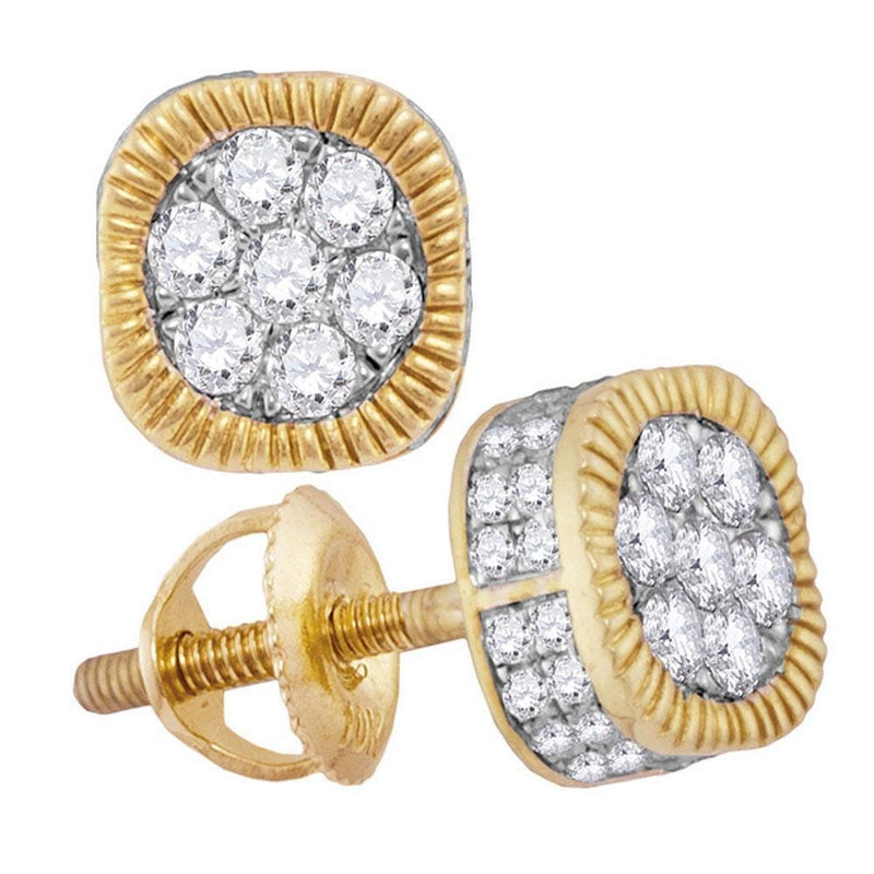 10kt Yellow Gold Mens Round Diamond Fluted Flower Cluster Earrings ...