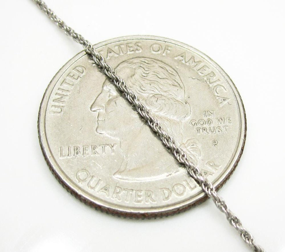 14K White Gold 1MM Rope Chain Diamond Cut Necklace